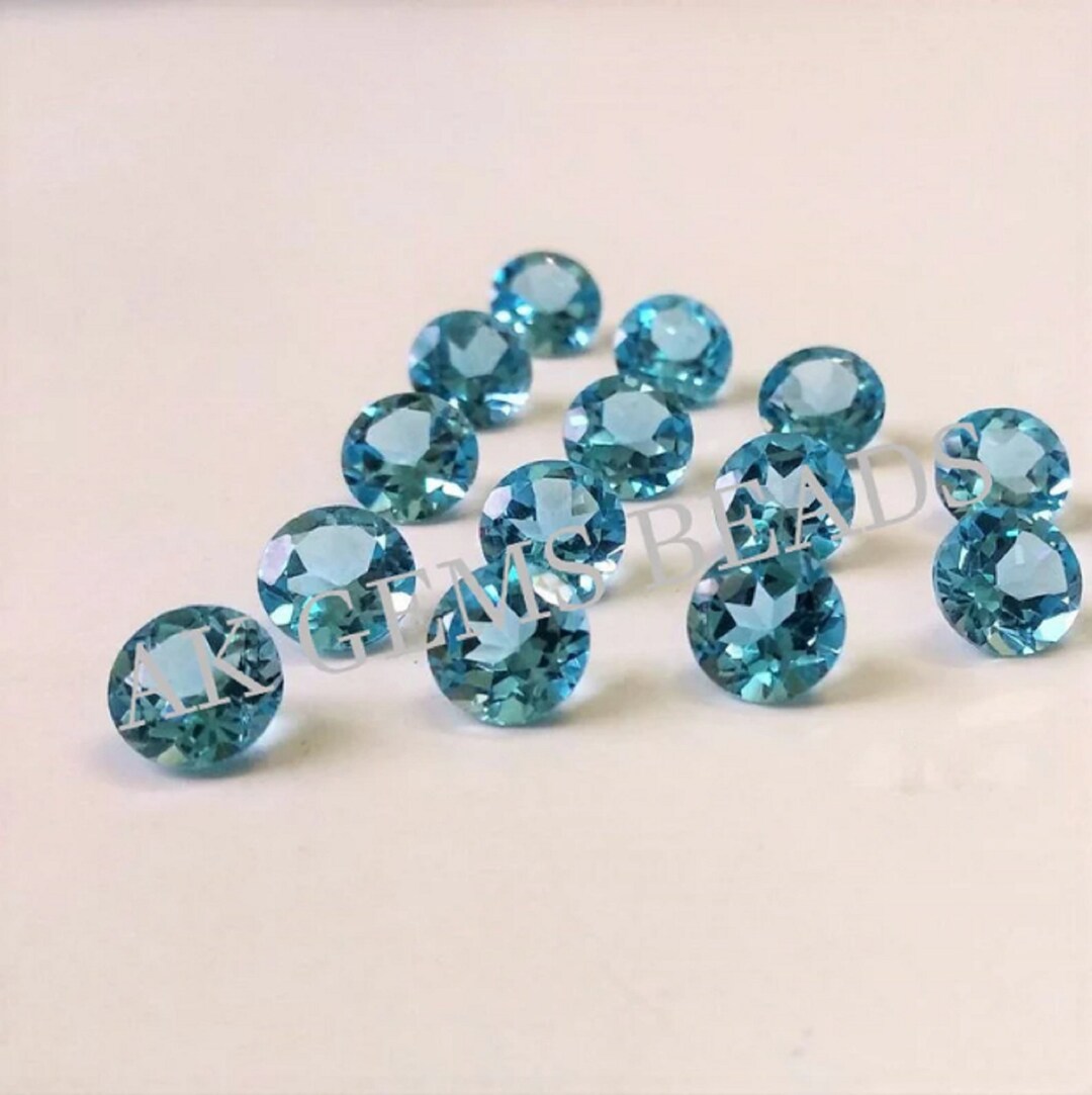 Natural 6mm Swiss Blue Topaz Stone Faceted Round Loose Gemstone, Blue ...