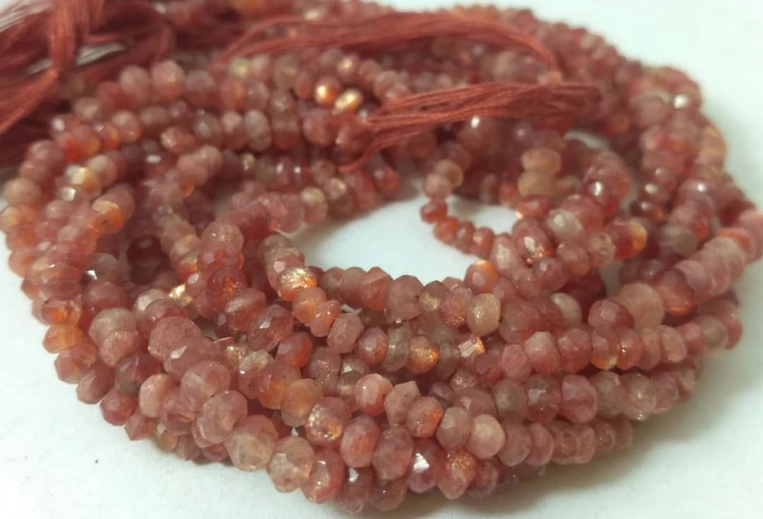 Buy Lot of 5 Strands Sunstone Faceted Rondelle Gemstone Beads Strand ...