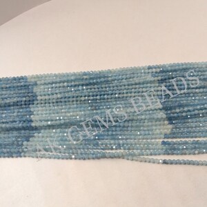 Micro Aquamarine Shaded Faceted Rondelle Gemstone Beads Strand, Natural ...