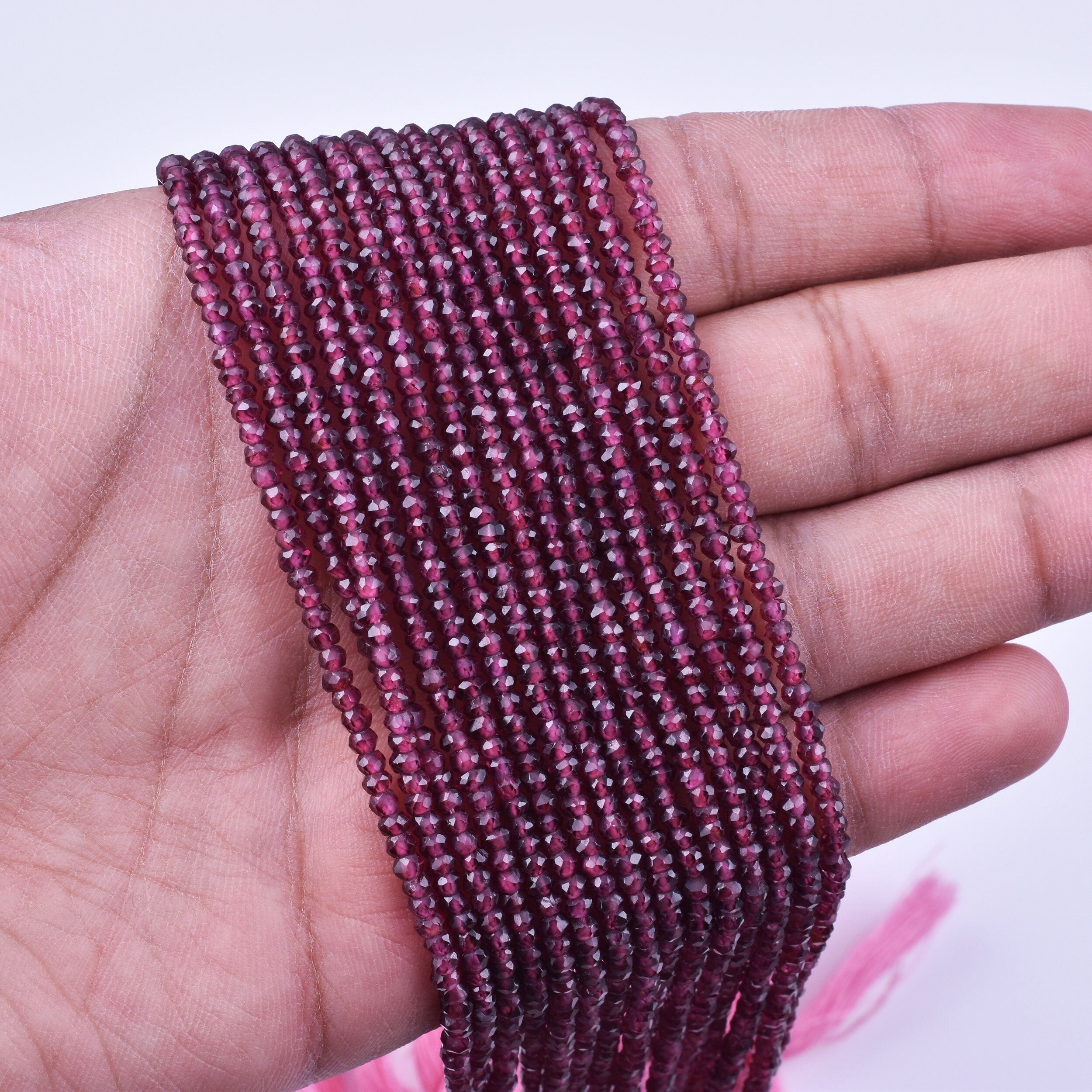 Micro Red Garnet Faceted Rondelle Gemstone Beads Strand, Tiny Pink ...