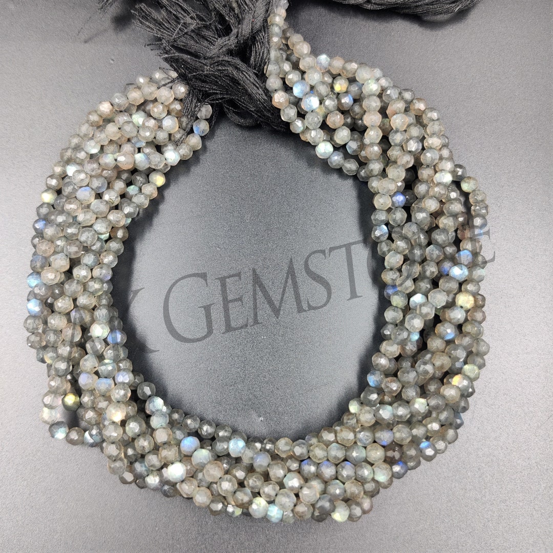 Natural Labradorite Round Balls Faceted Gemstone Beads Strand, Blue ...