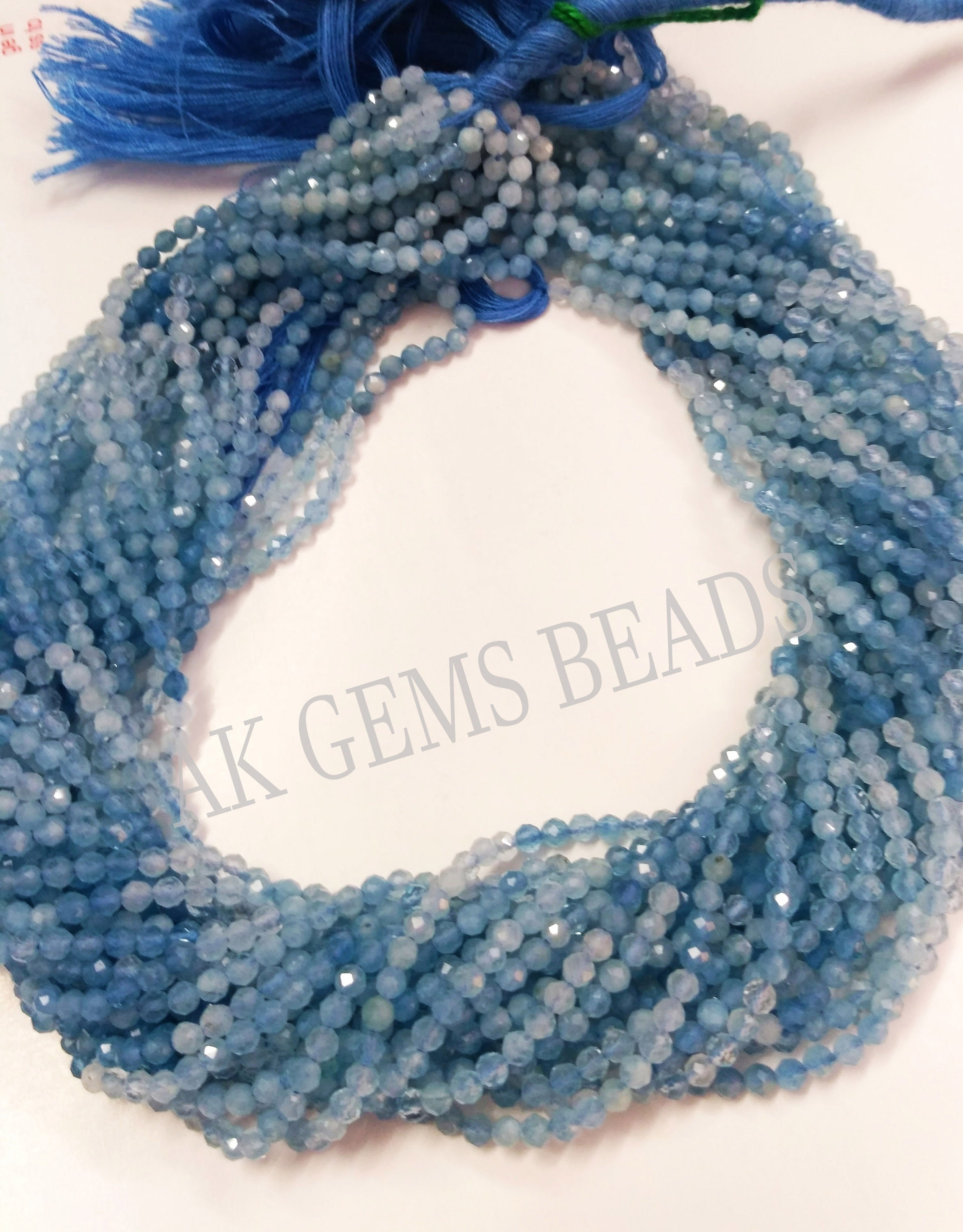 Tiny Aquamarine Shaded Faceted Rondelle Gemstone Beads Strand | Etsy
