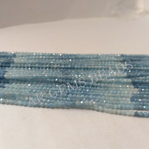 Micro Aquamarine Shaded Faceted Rondelle Gemstone Beads Strand, Natural ...