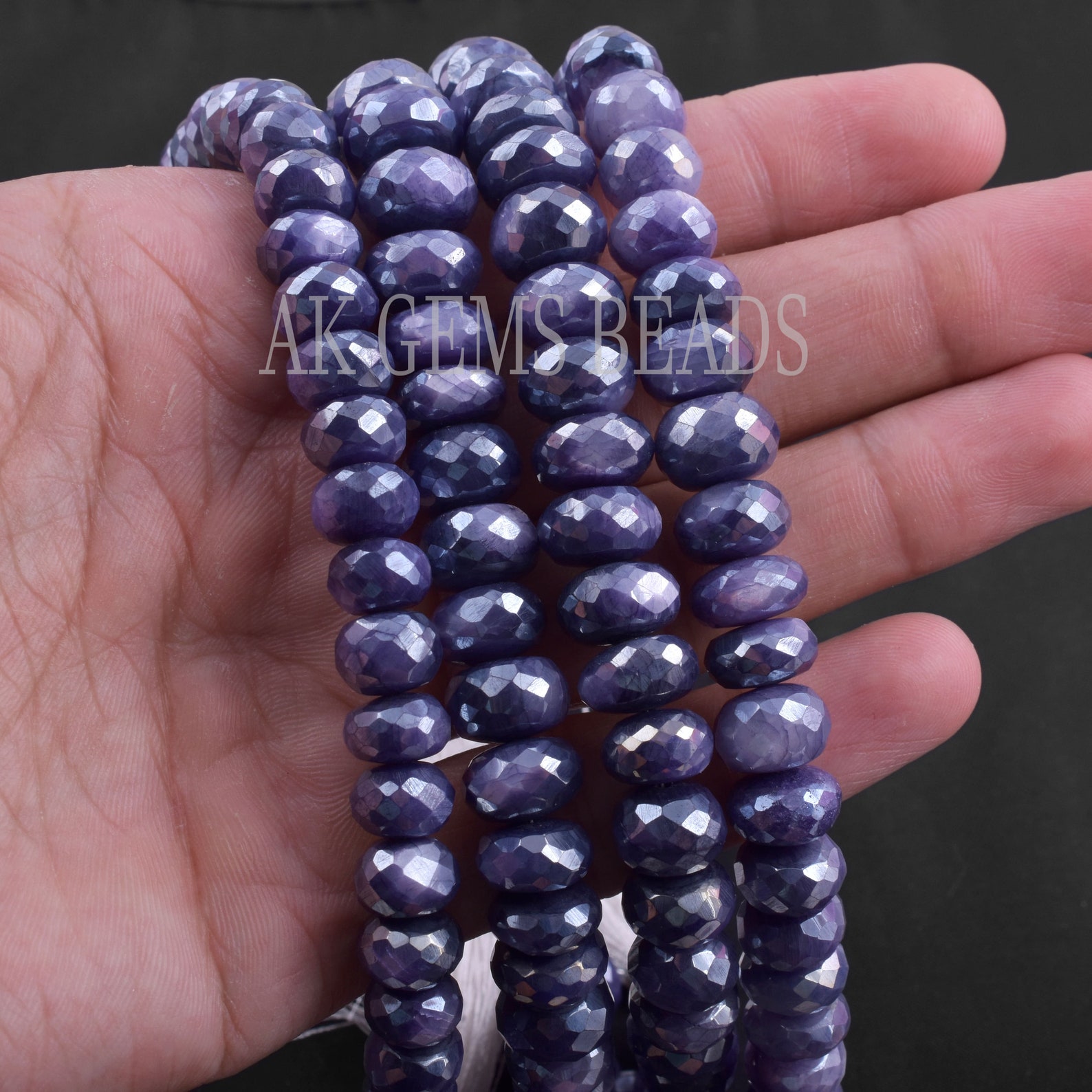 Mystic Blue Silverite Coated Moonstone Faceted Stone Beads Strand ...