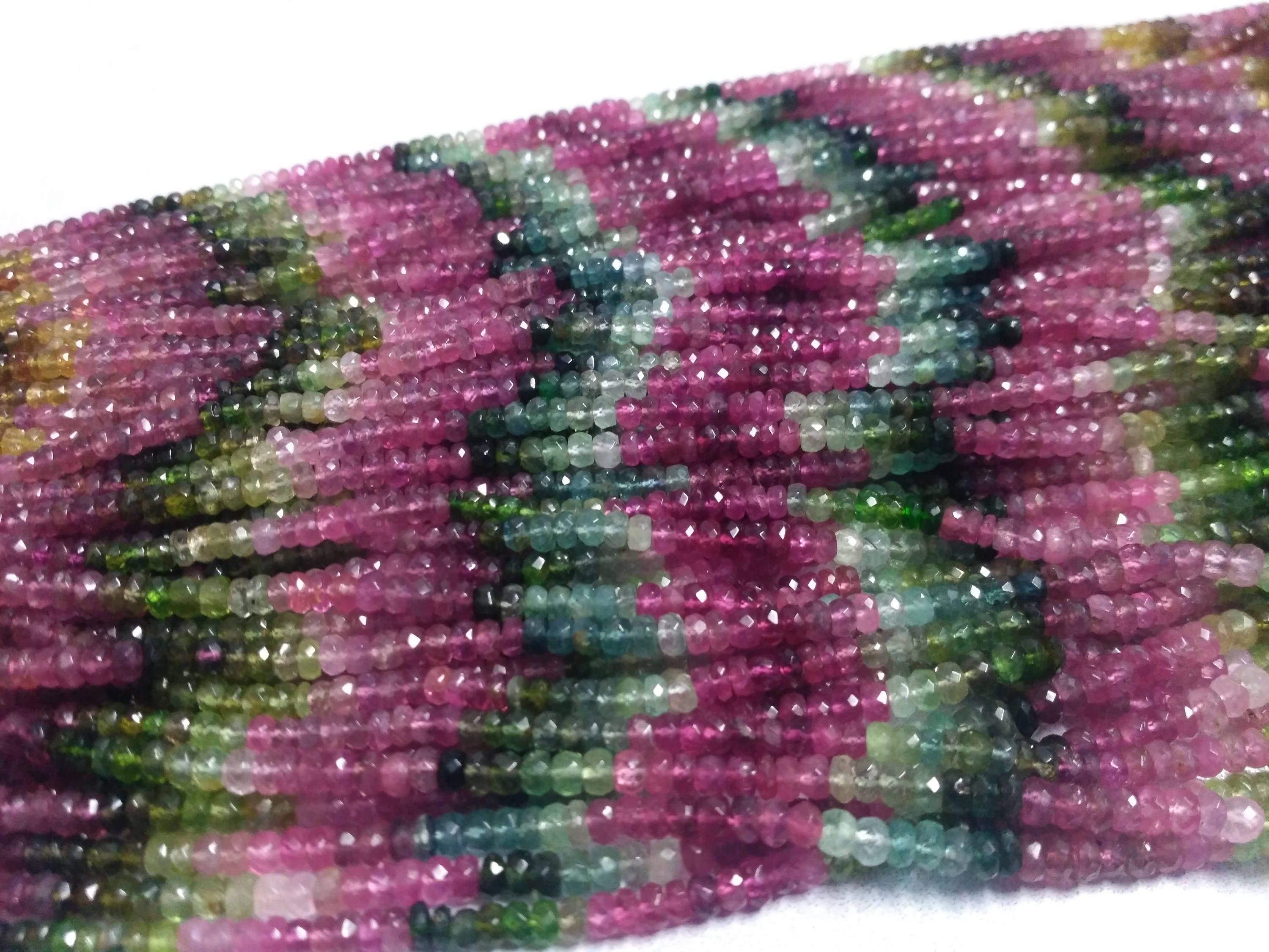 Natural Watermelon Tourmaline Faceted Rondelle Gemstone Bead Strand ...