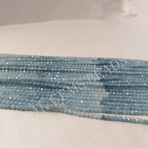 Micro Aquamarine Shaded Faceted Rondelle Gemstone Beads Strand, Natural ...