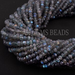 Natural Green Labradorite Stone Faceted Rondelle Necklace Beads Strand ...