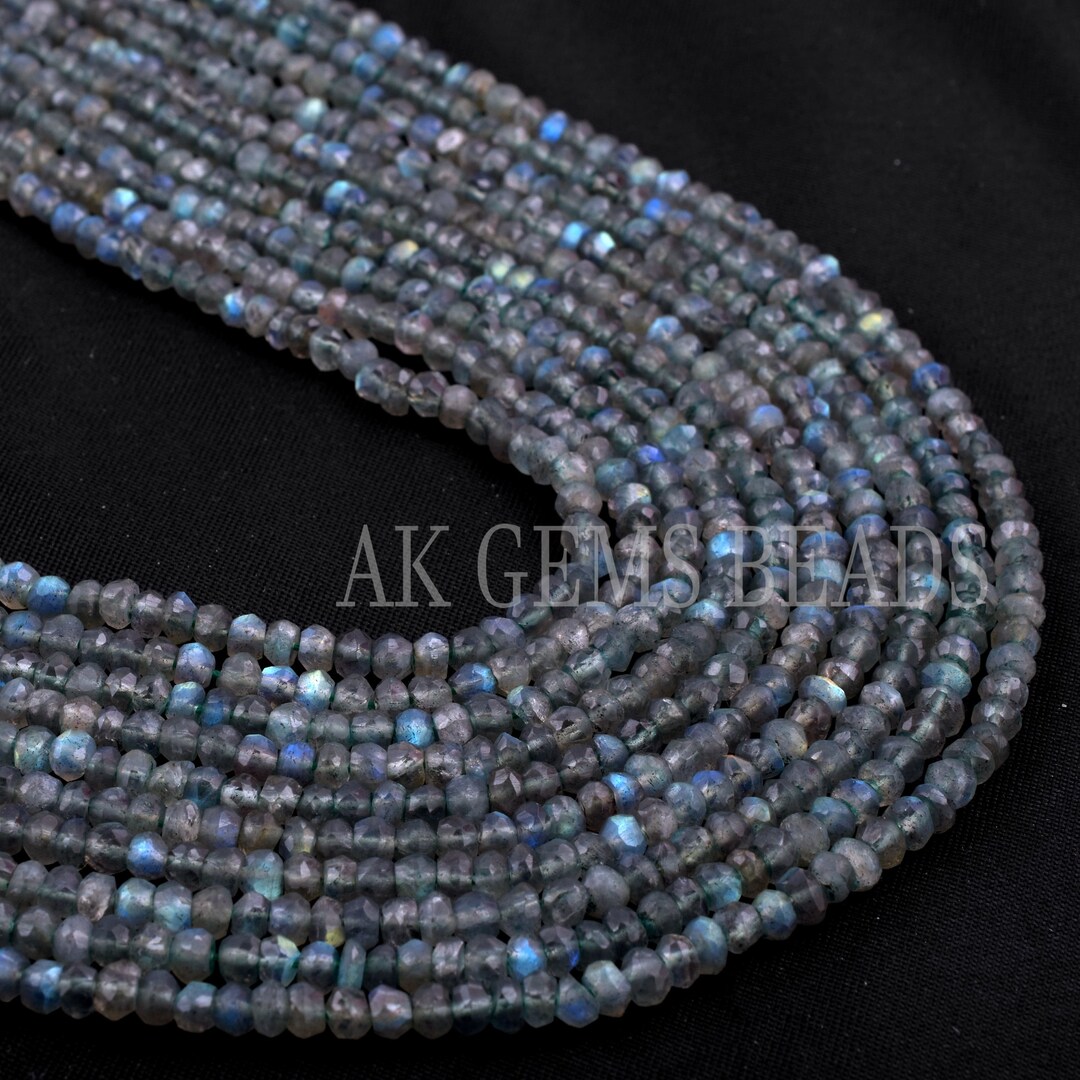 Natural Green Labradorite Stone Faceted Rondelle Necklace Beads Strand ...