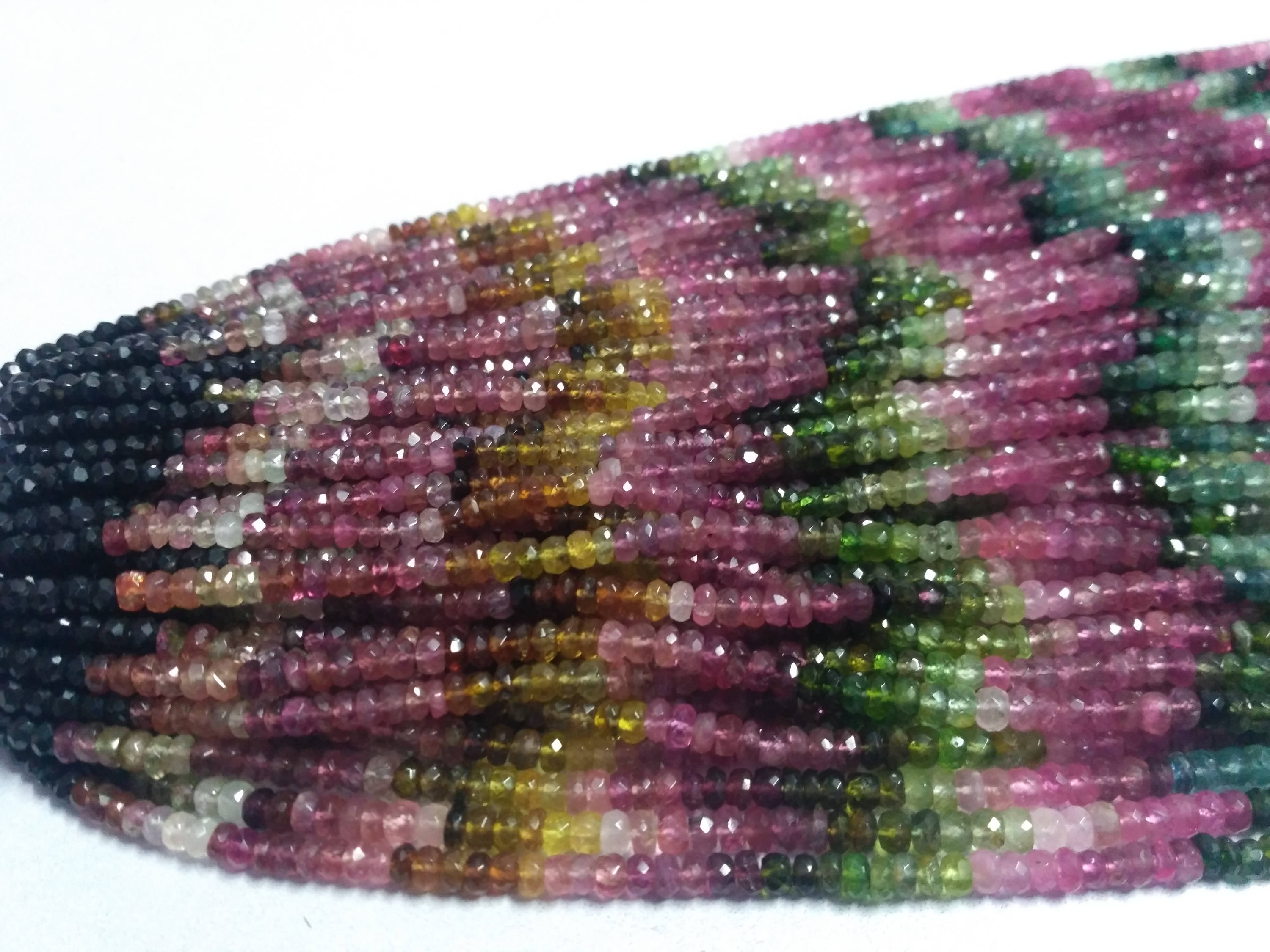 Natural Watermelon Tourmaline Faceted Rondelle Gemstone Bead Strand ...