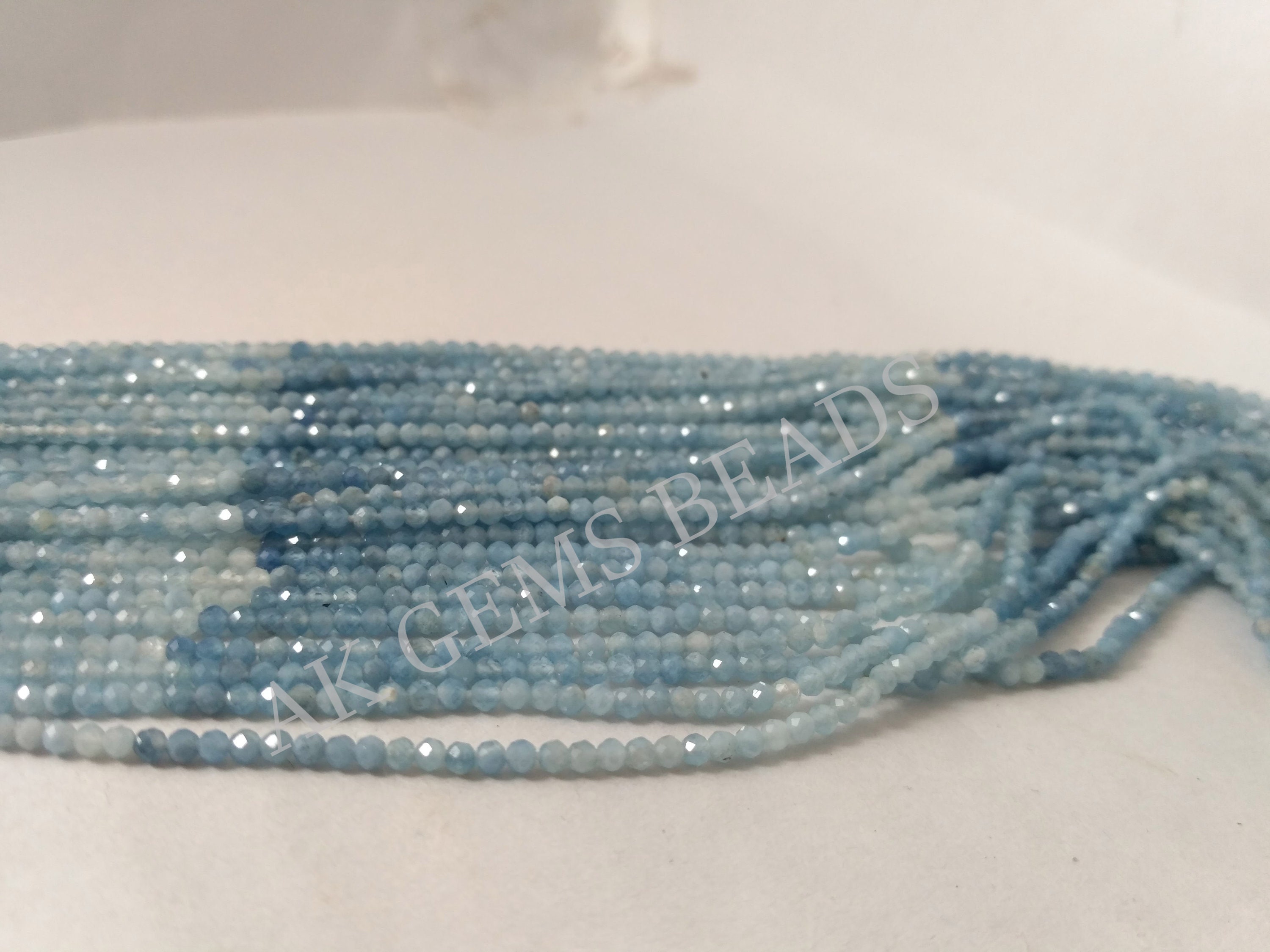 Micro Aquamarine Shaded Faceted Rondelle Gemstone Beads Strand | Etsy