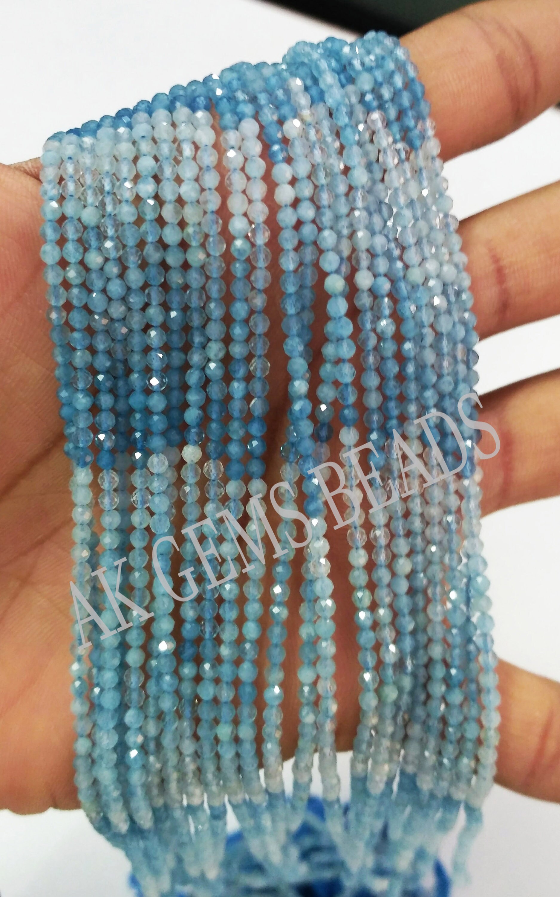 Tiny Aquamarine Shaded Faceted Rondelle Gemstone Beads Strand | Etsy