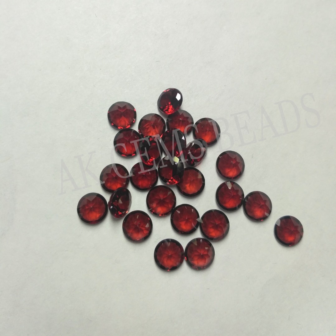 Natural 2mm Red Garnet Faceted Round Cut Loose Gemstone, Red Garnet ...