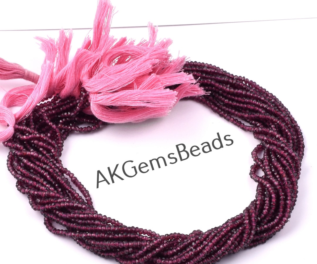 Micro Red Garnet Faceted Rondelle Gemstone Beads Strand, Tiny Pink ...