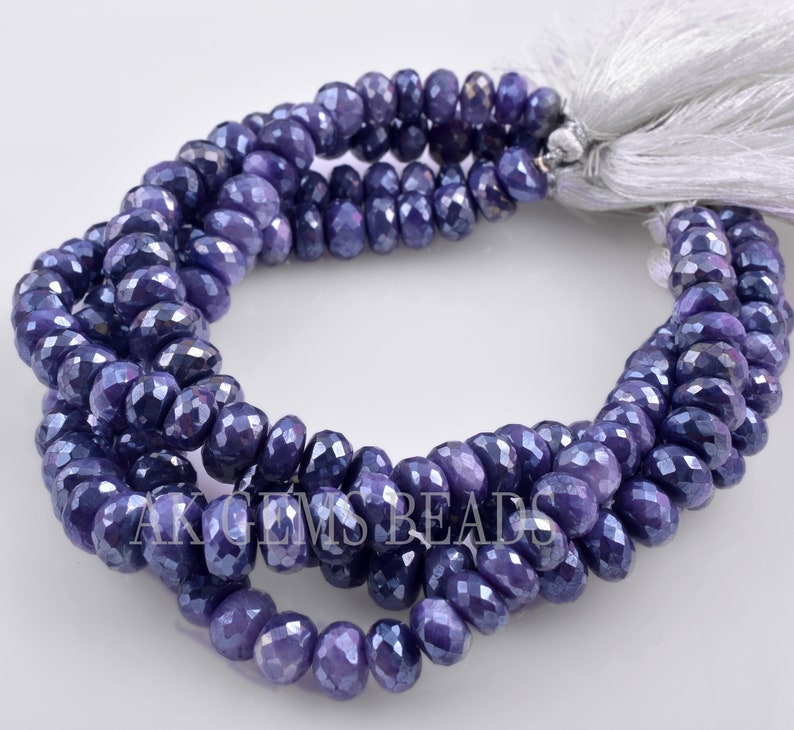 Mystic Blue Silverite Coated Moonstone Faceted Stone Beads Strand ...