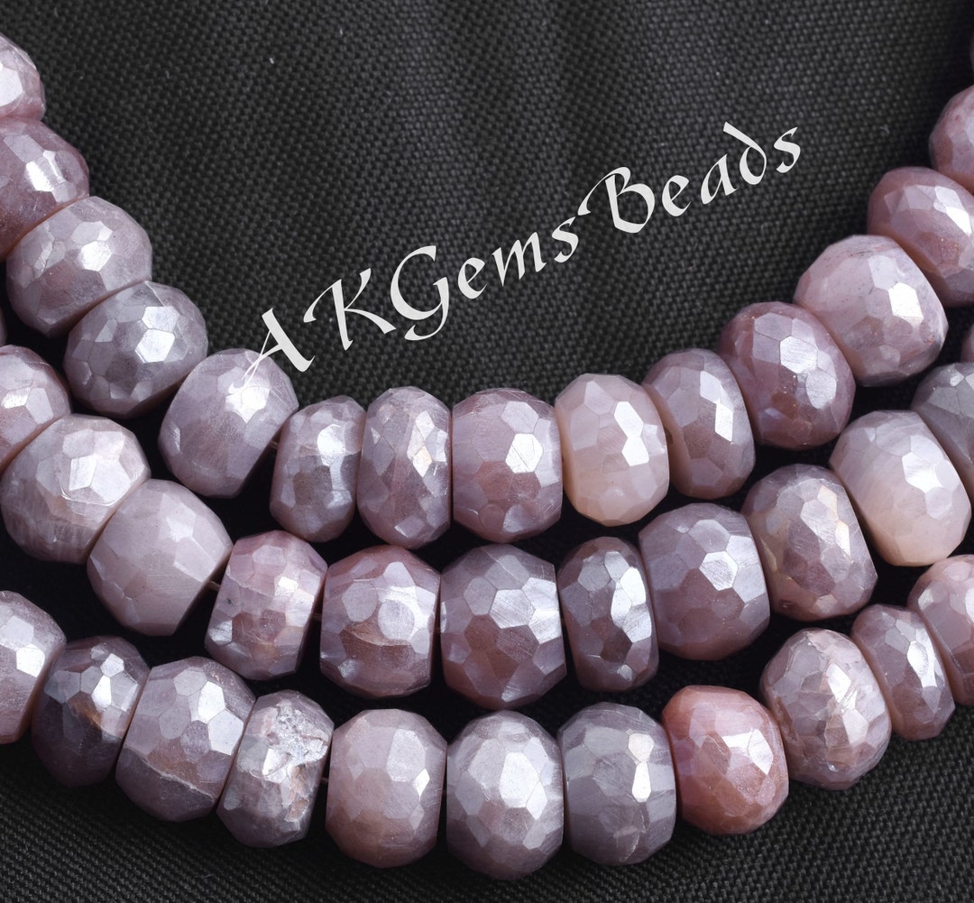 Mystic Peach Moonstone Silverite Rondelle Gemstone Beads Strand, 7-8mm ...