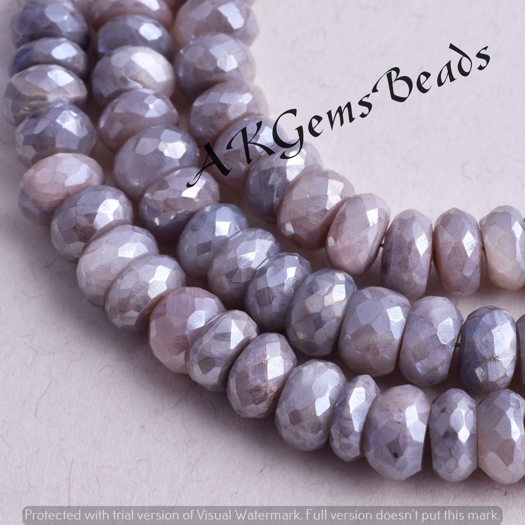 Mystic Silverite Peach and Grey Moonstone Necklace Stone Beads Strand ...