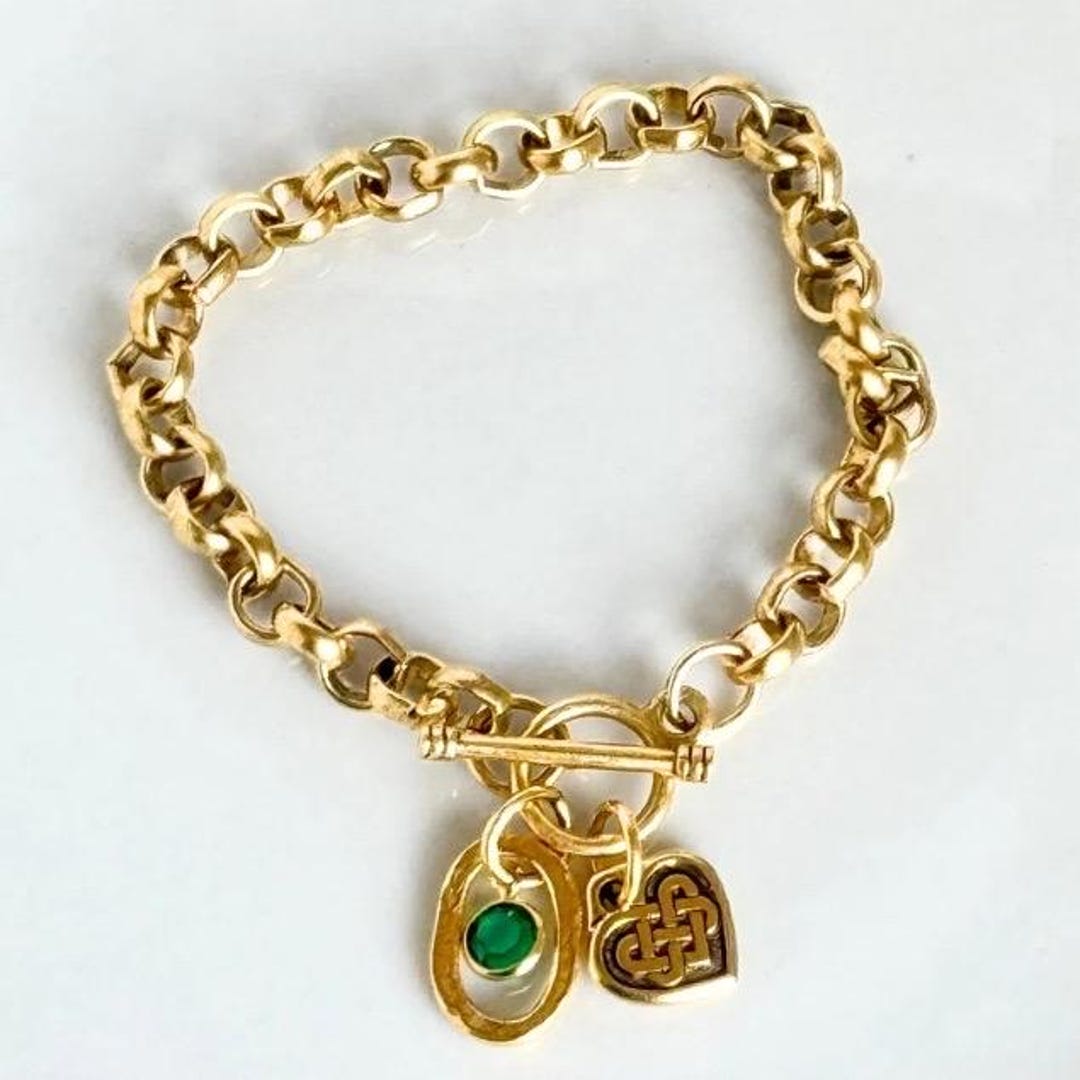 Gold Celtic Heart Bracelet- Emerald Irish Charm Bracelet- Gold Irish ...