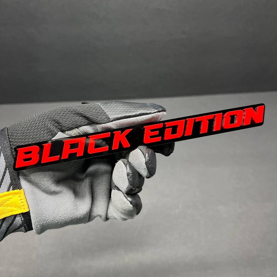 Custom 3D Text Black Edition Car Emblem (1PC) – Multicolor Acrylic Car ...