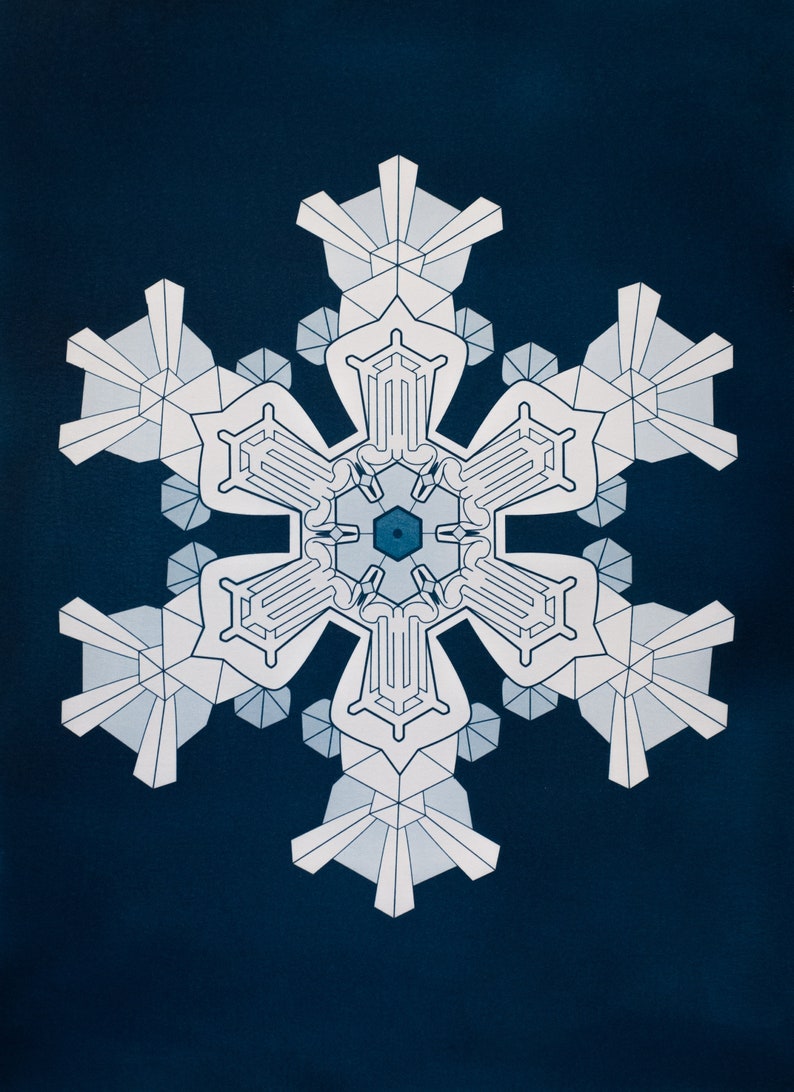 Cyanotype Snow Crystal Illustration - Etsy