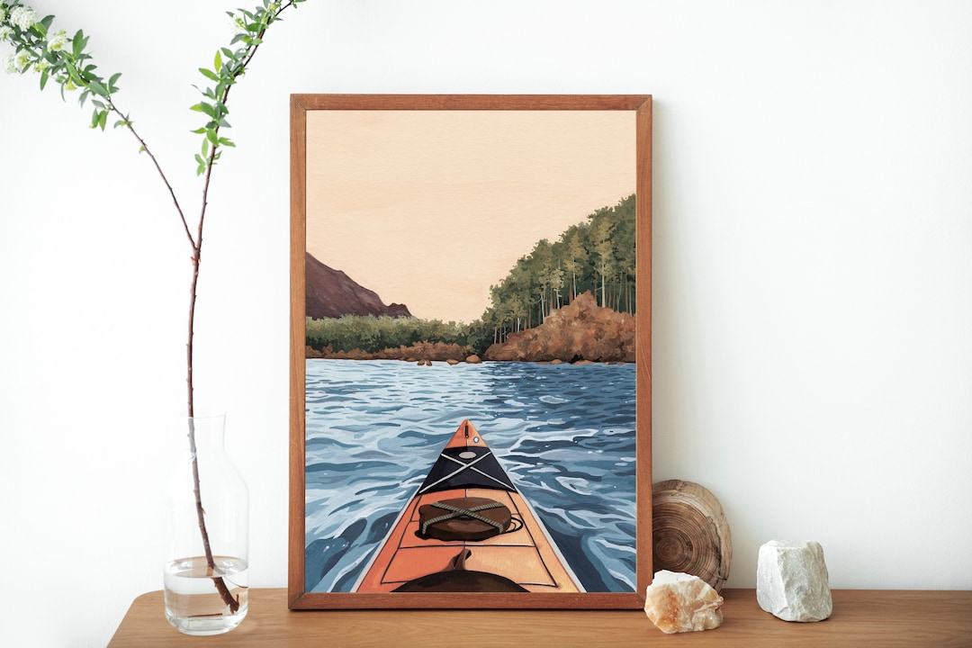 Orange Kayak Painting Art Print- Kayaking Travel Illustration- Explore ...