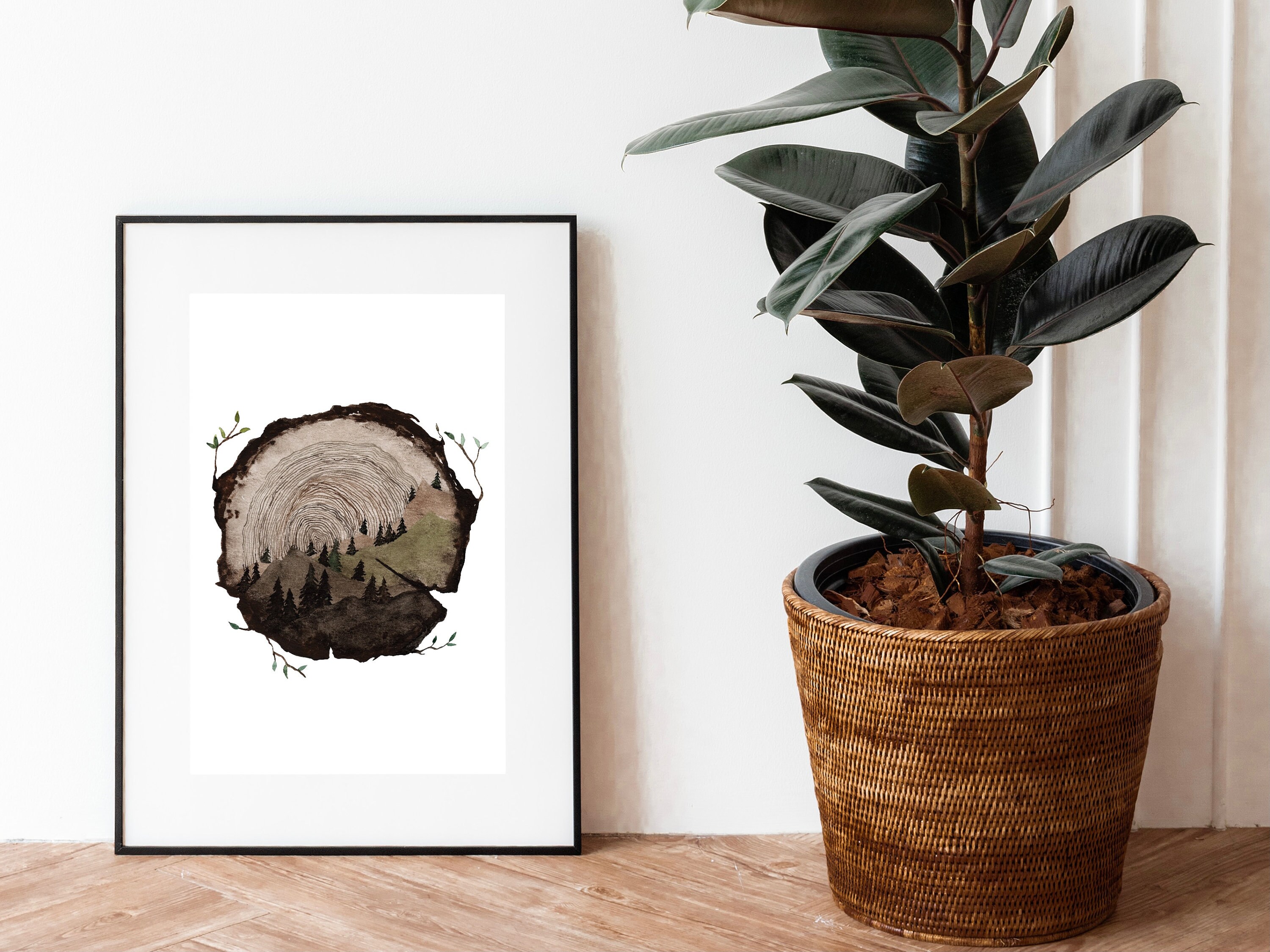 Tree Ring Watercolor Painting Art Print Wood Slice Poster - Etsy Canada