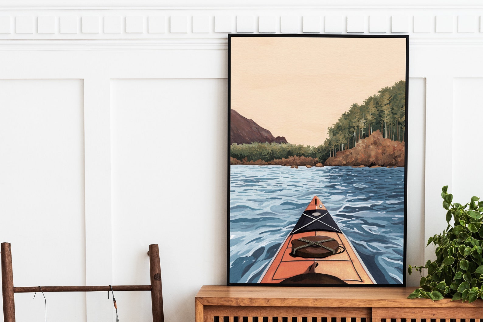 Orange Kayak Painting Art Print Kayaking Travel Illustration | Etsy