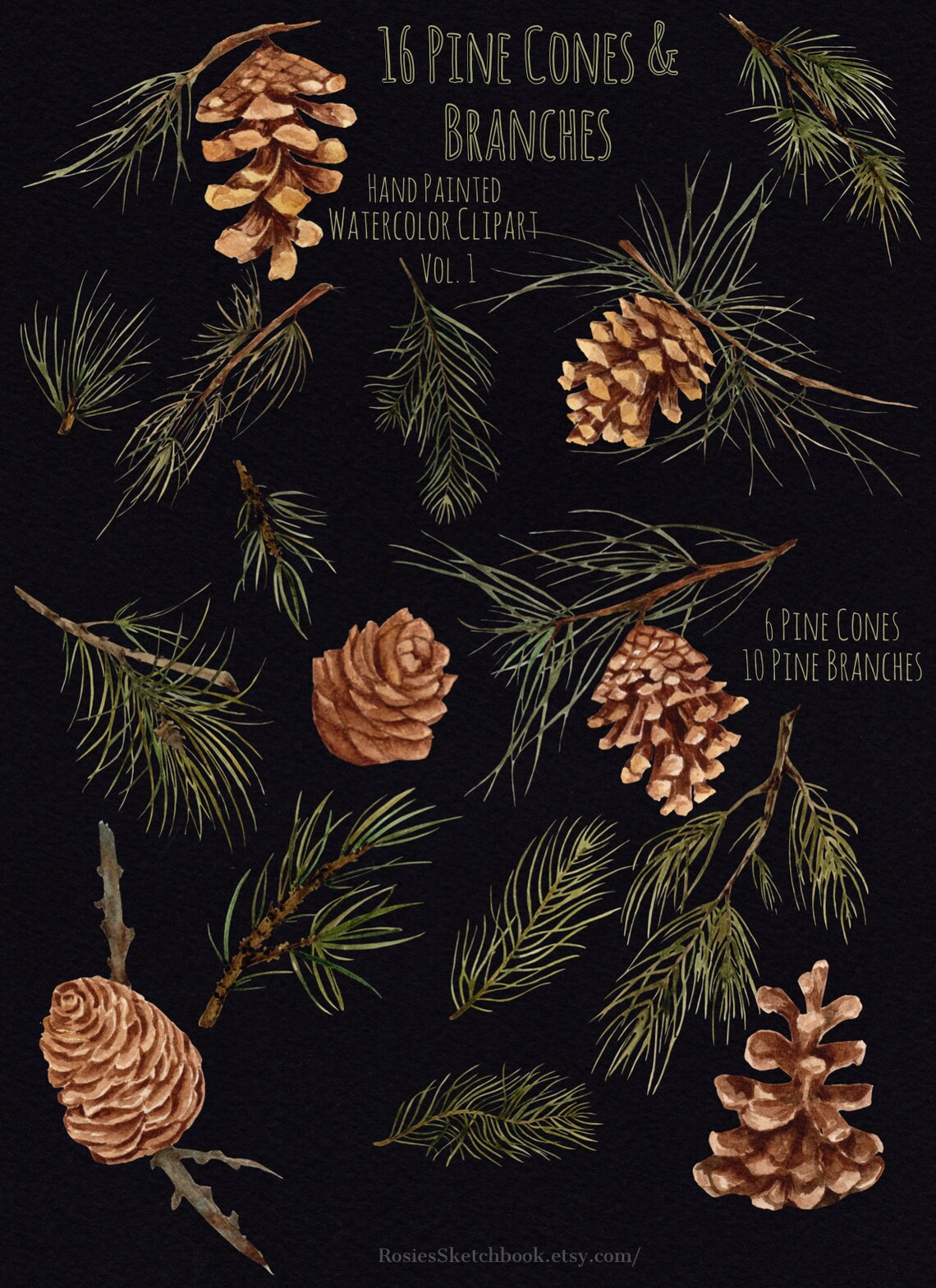 Watercolor Pine Cone Clipart: Hand-painted Woodland Graphics (digital ...