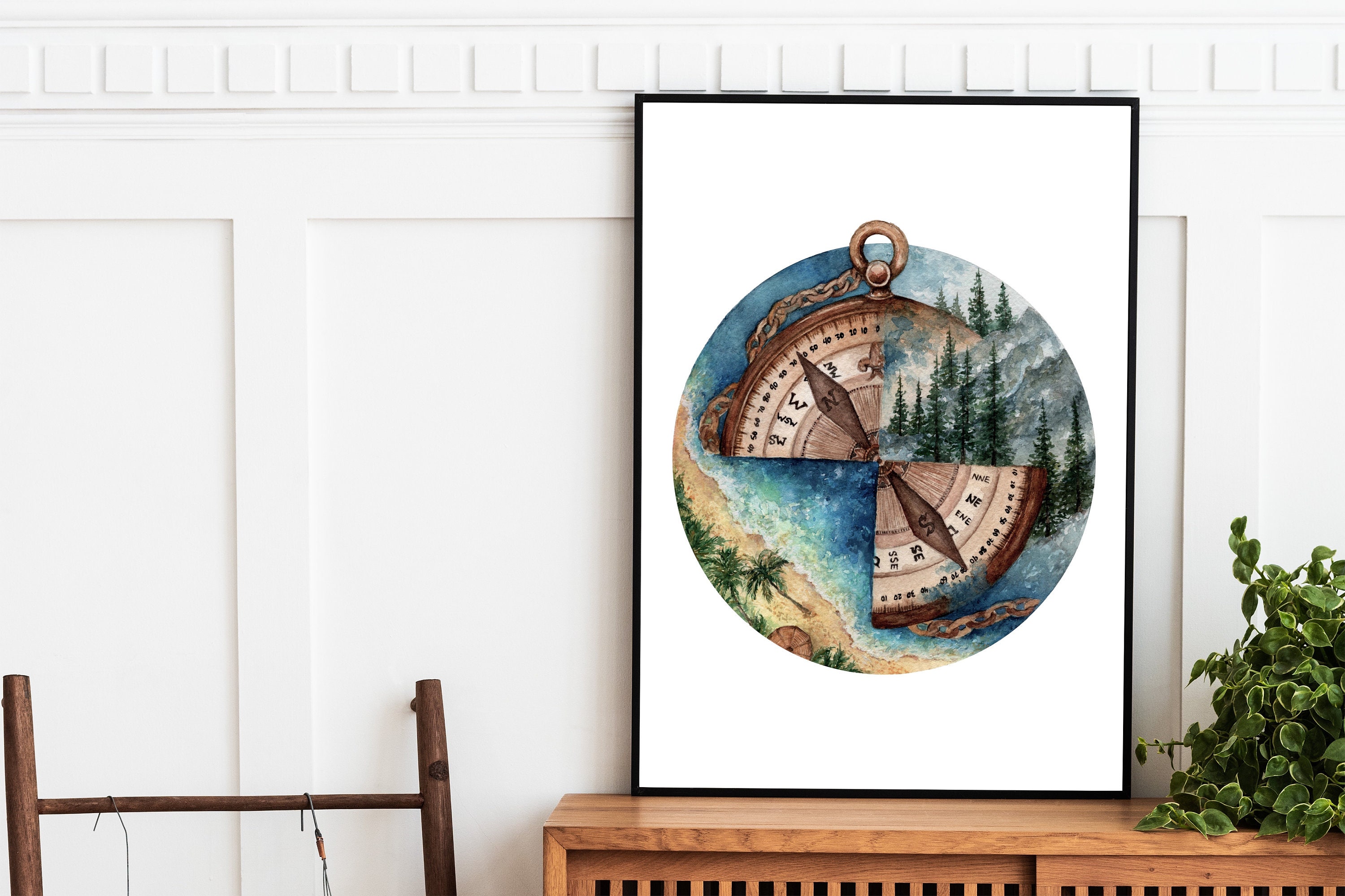 Watercolor Compass Painting Art Print Travel Poster Compass | Etsy