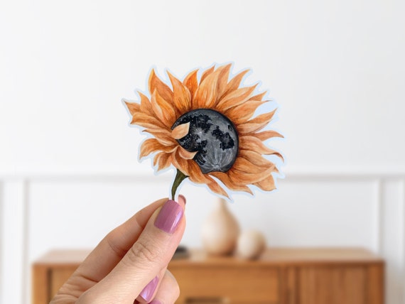 Sunflower Moon Glossy Vinyl Sticker Yellow Flower Sticker - Etsy