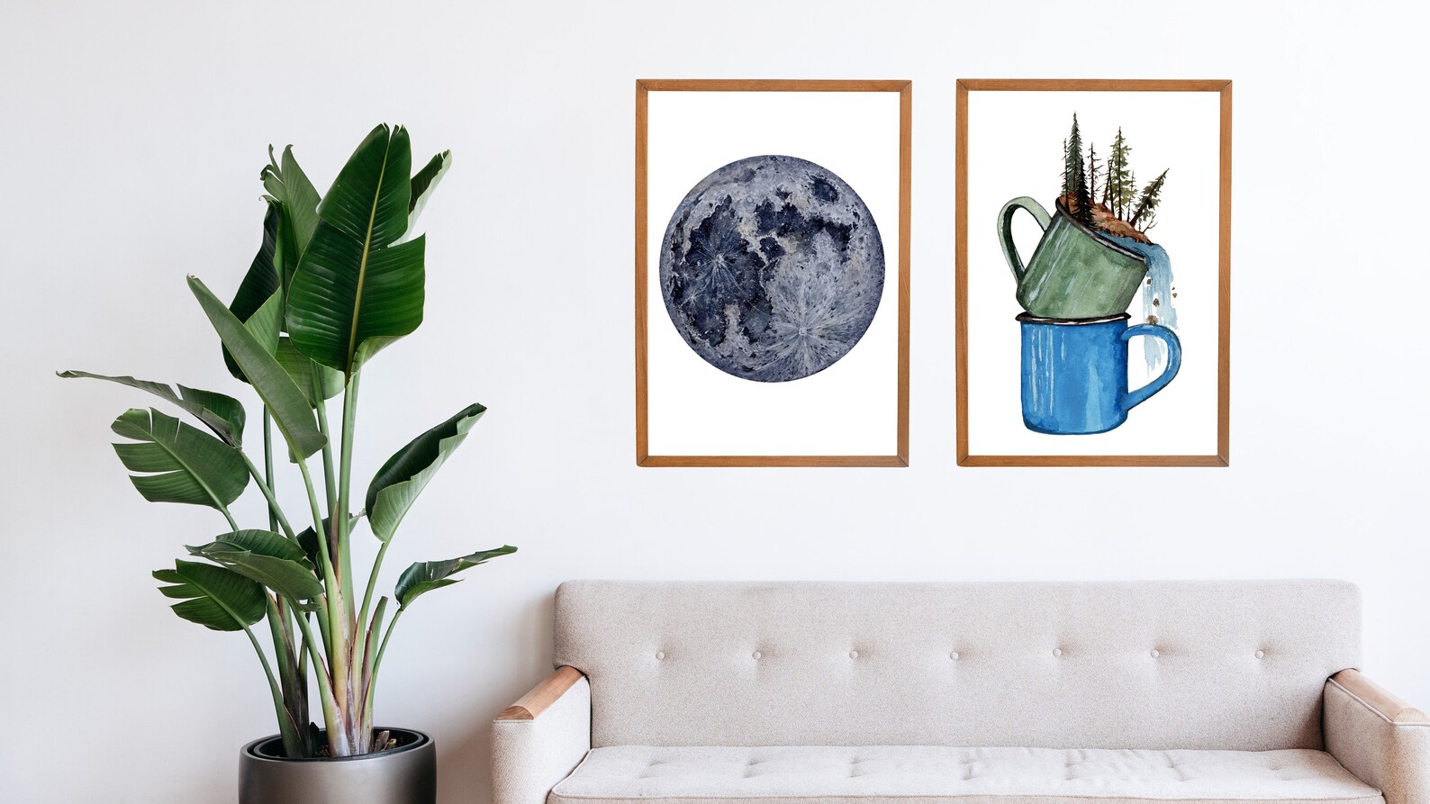 Watercolor Indigo Full Moon Painting Art Print Moon Illustration Poster ...