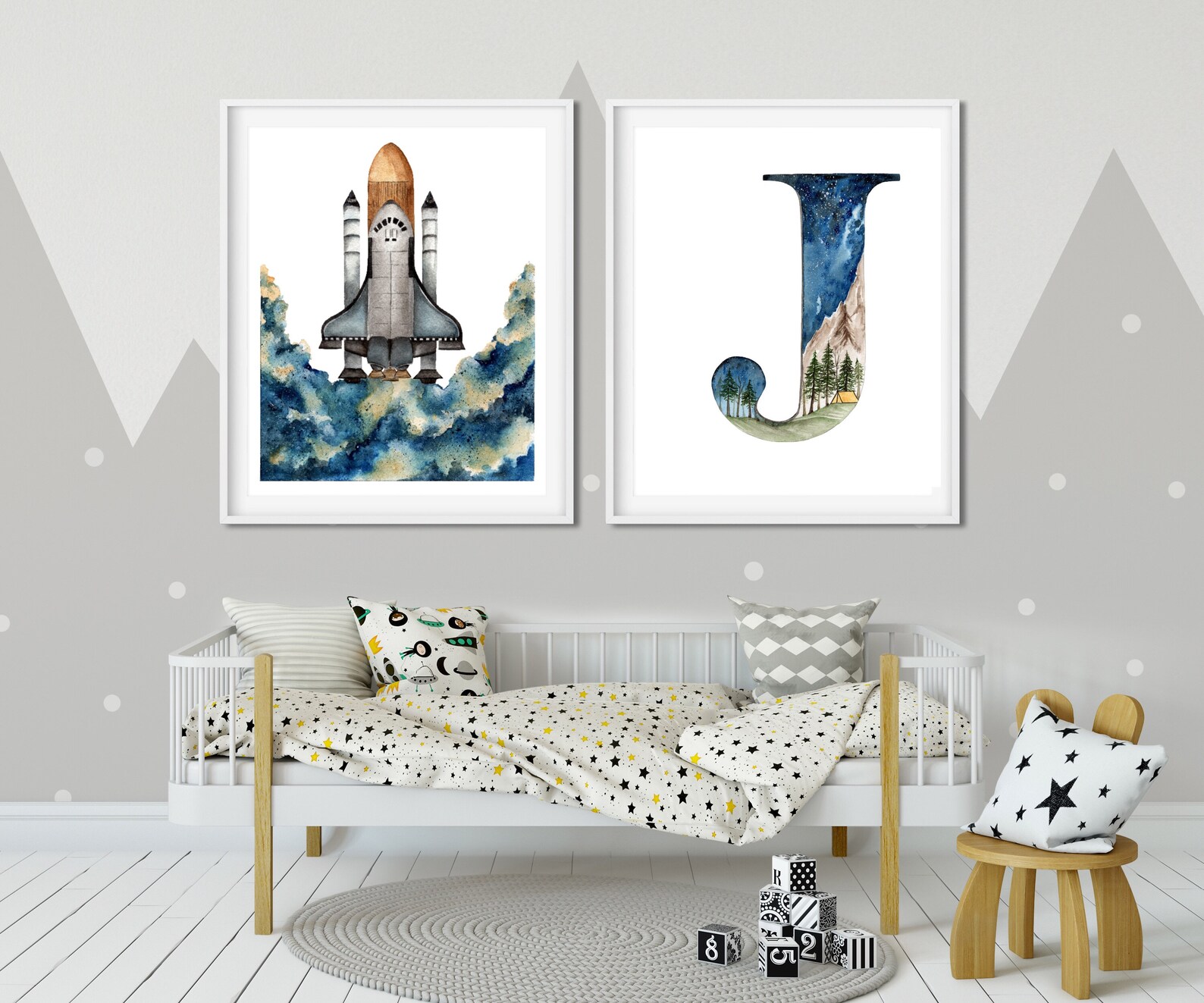 Watercolor Space Theme Nursery Printable Art Space Ship Kids | Etsy
