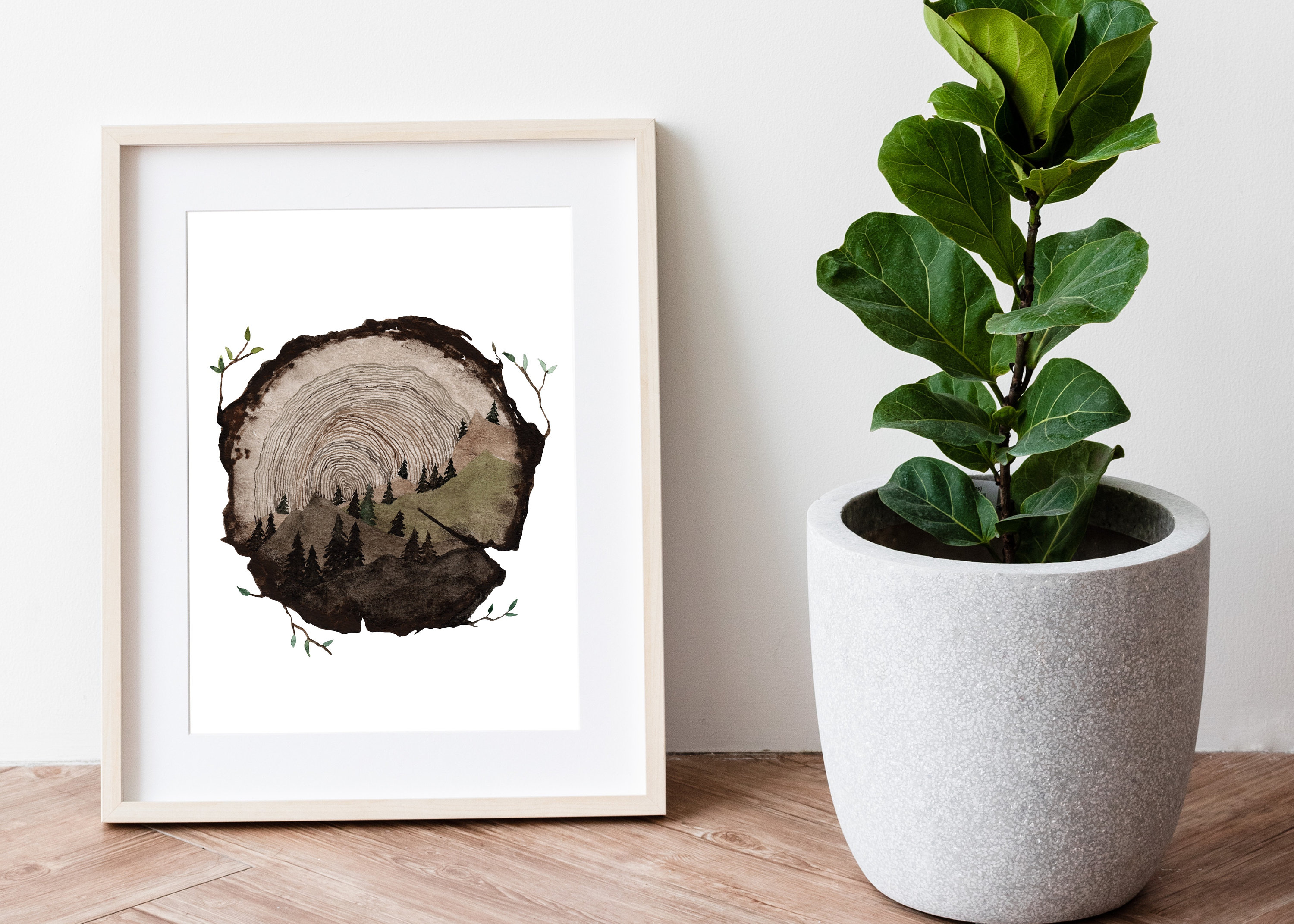 Tree Ring Watercolor Painting Art Print Wood Slice Poster - Etsy Canada
