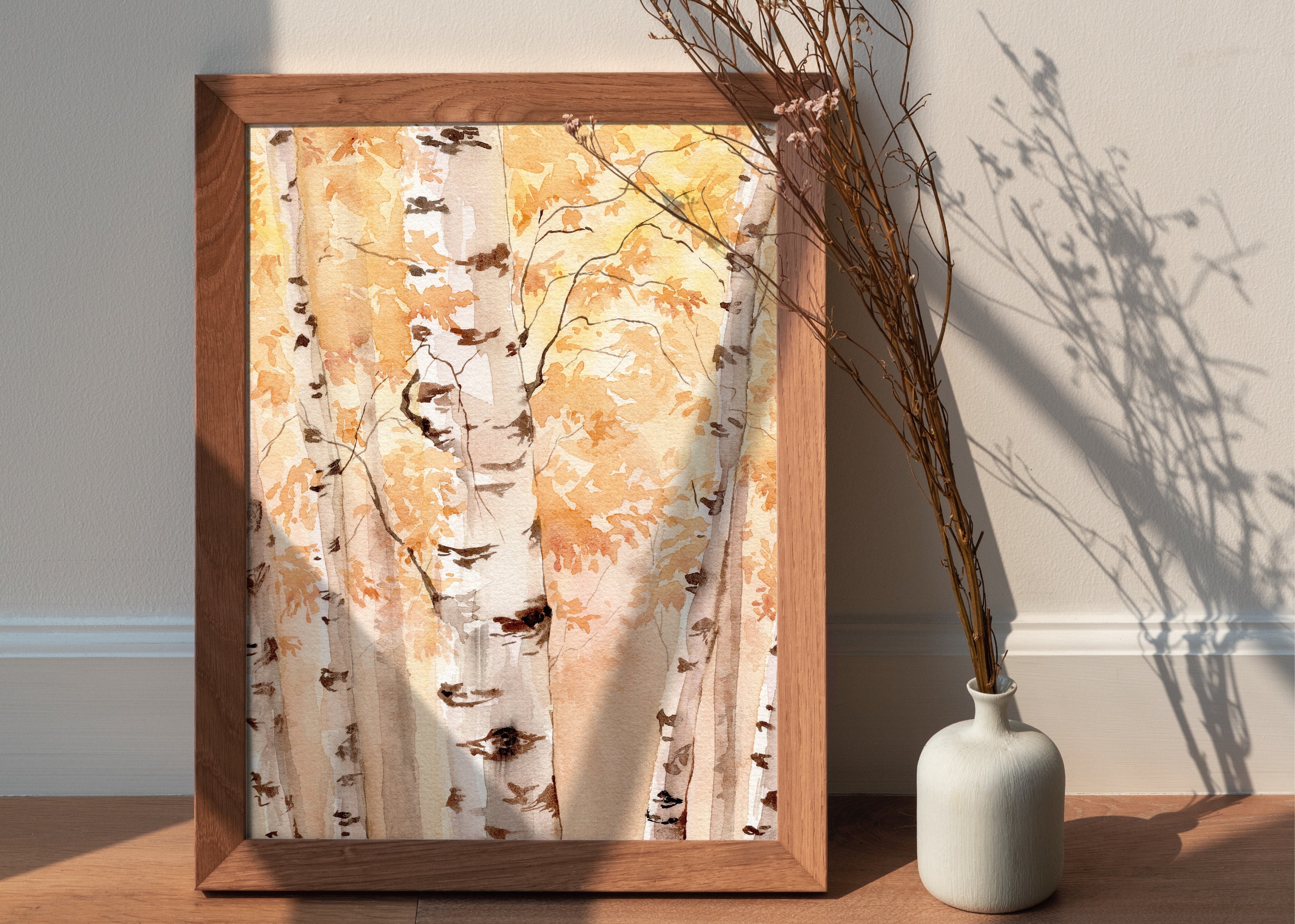 Fall Birch Trees Watercolor Painting Printable Art Autumn - Etsy