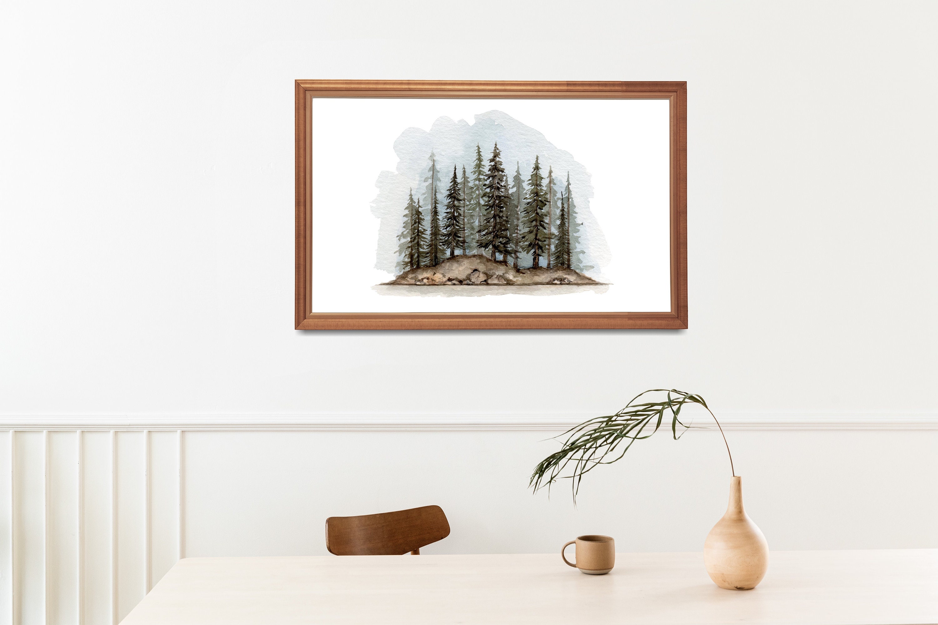 Watercolor Pine Tree Art Print: Island Forest Landscape - Etsy