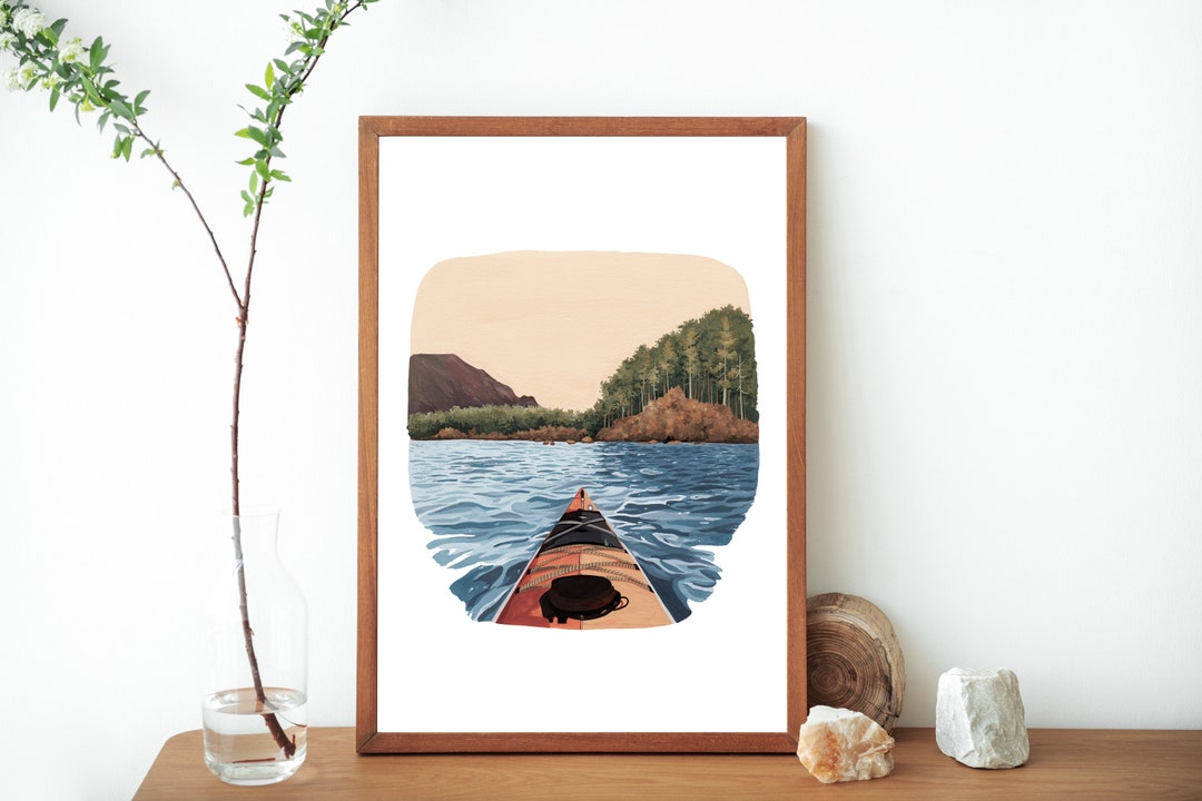 Kayaking Painting Art Print- Travel Art Print- Canoe Wall Art- Kayak ...