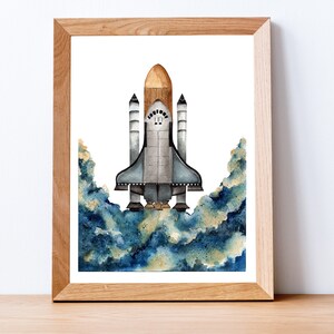 Watercolor Space Theme Nursery Printable Art- Space Ship Kids Wall Art ...