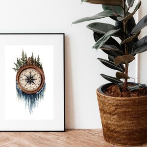 Watercolor Compass Explorer Painting Art Print- Original Navigation ...