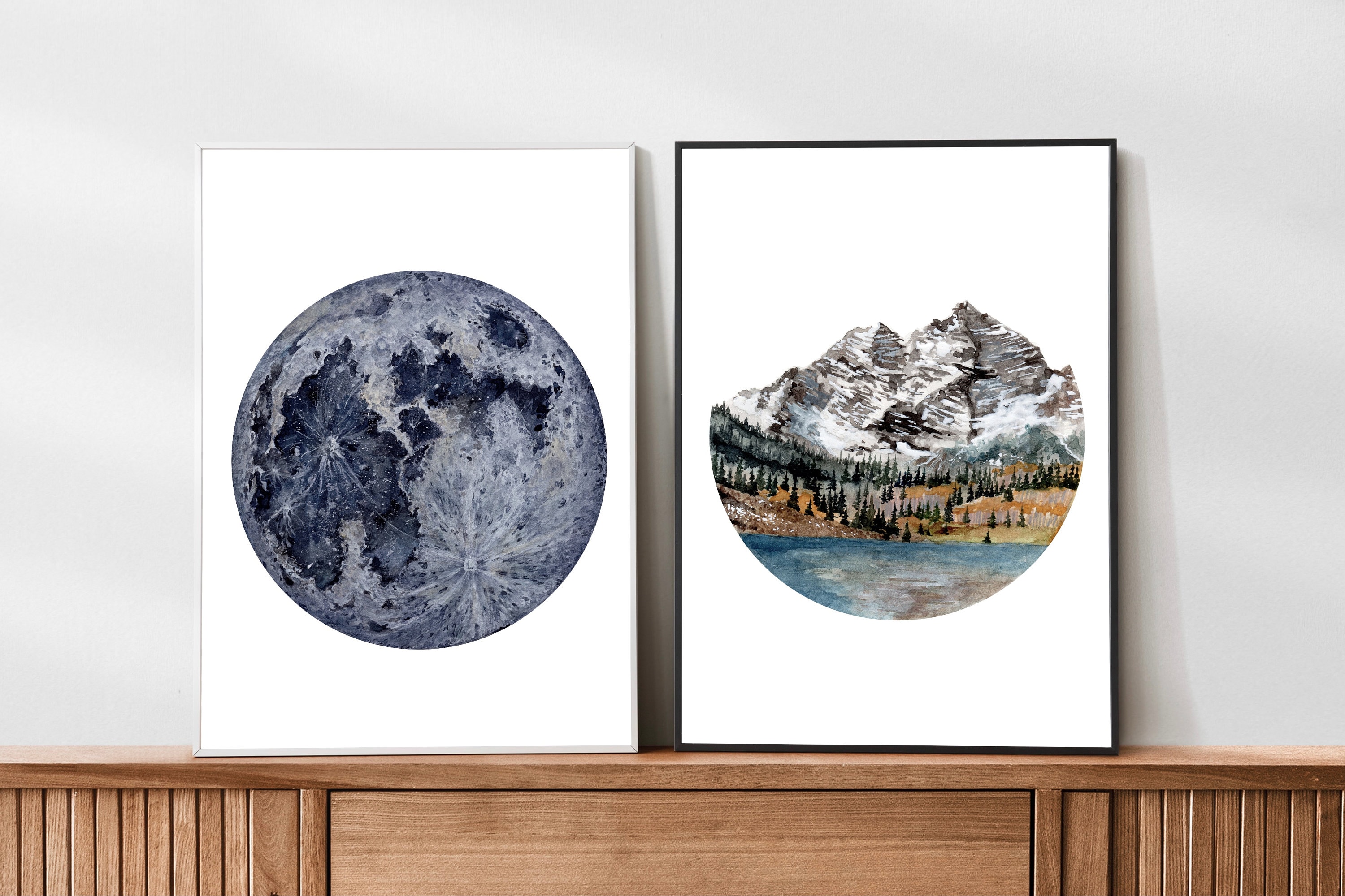 Watercolor Indigo Full Moon Painting Art Print Moon - Etsy