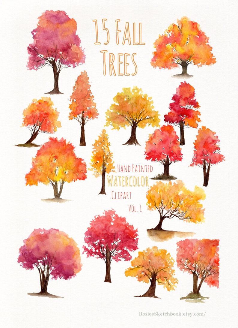 Watercolor Fall Trees Clipart Hand Painted Autumn Trees Clip - Etsy