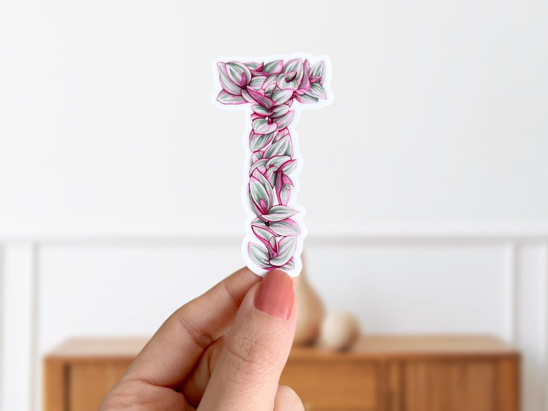 Tradescantia Plant Sticker: Letter T Initial, Botanical Pink Leaves - Etsy