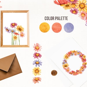 Hand Painted Colourful Watercolor Daisy Flowers Clipart- Watercolor ...