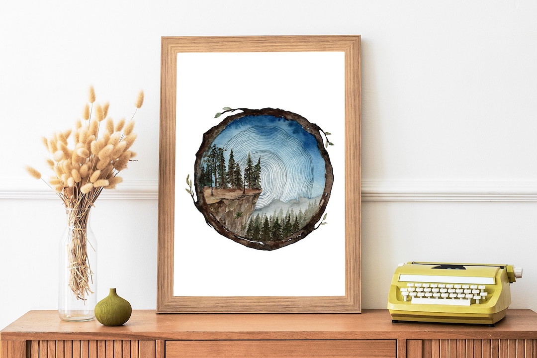Circle Tree Slice Watercolor Painting- Wood Slice Art Print- Tree Rings ...