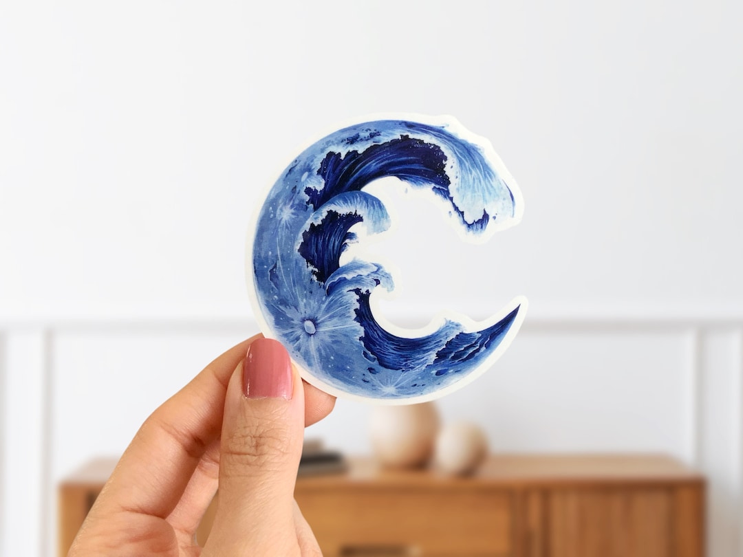 Clear Wave Moon Glossy Die Cut Vinyl Sticker- Ocean Wave Crescent Moon ...