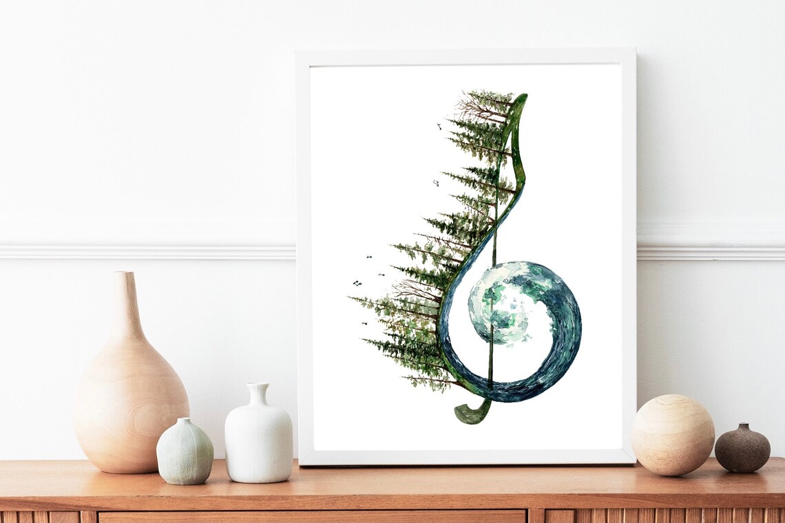 Music Note Treble Clef Watercolor Painting Art Print Musical | Etsy