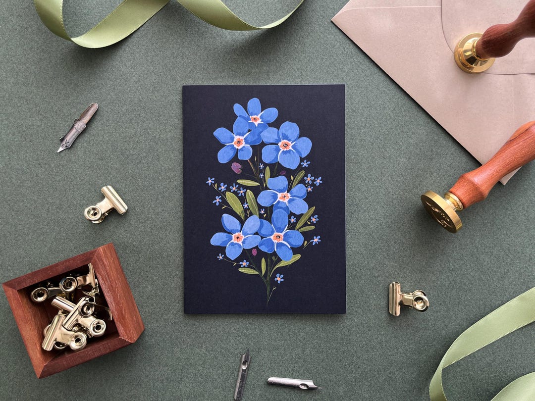Forget Me Not Flower Greeting Card- Botanical Inspired Blank Cards ...