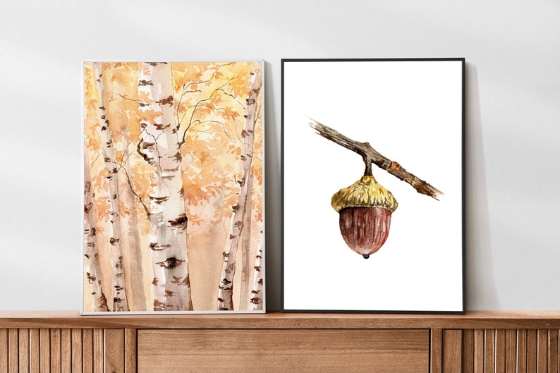 Fall Birch Trees Watercolor Painting Printable Art Autumn - Etsy