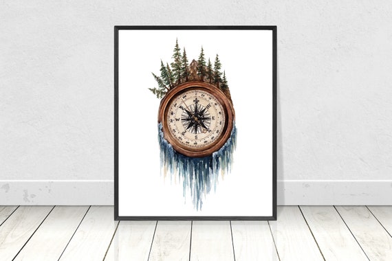 Watercolor Compass Explorer Painting Art Print Original | Etsy