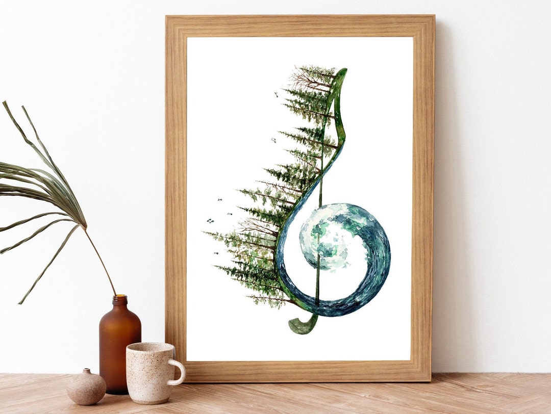 Treble Clef Watercolor Art Print: Musical Note Wall Decor - Etsy