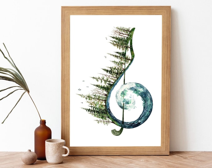 Dandelion Flower Music Notes Watercolor Print Treble Clef Art Print Art ...