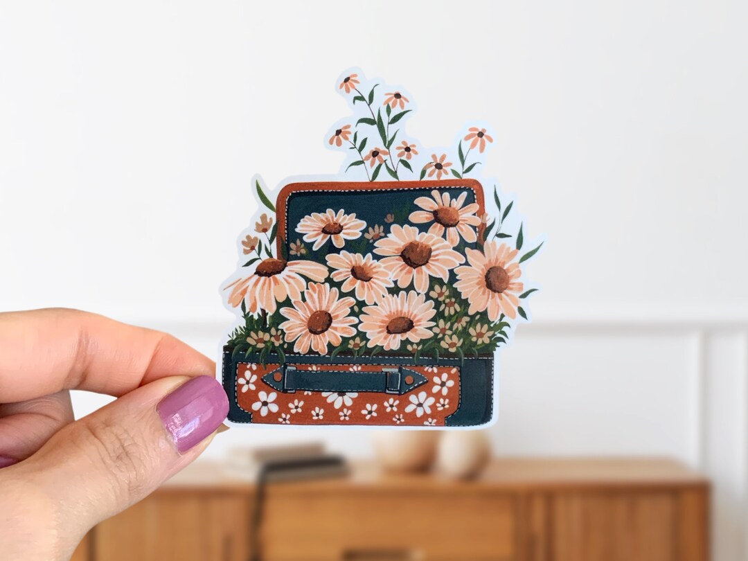 Flower Suitcase Vinyl Sticker- Daisy Retro Luggage Glossy Die Cut ...
